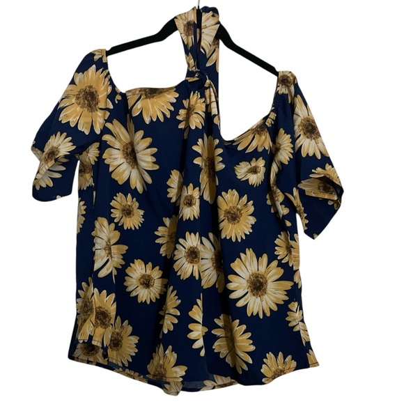 SHEIN | Tops | Shein Blue And Yellow Offshoulder Daisy Top With Aties ...